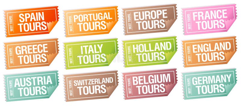 Best Tours Stickers in Form of Tickets of Many Countries Stock ...