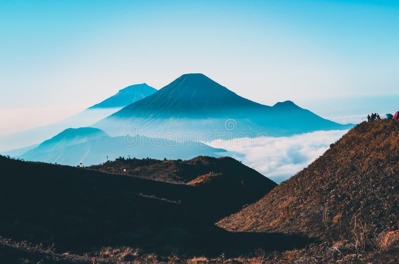 Mount Sindoro Sumbing View of Mount Prau Stock Image - Image of ...