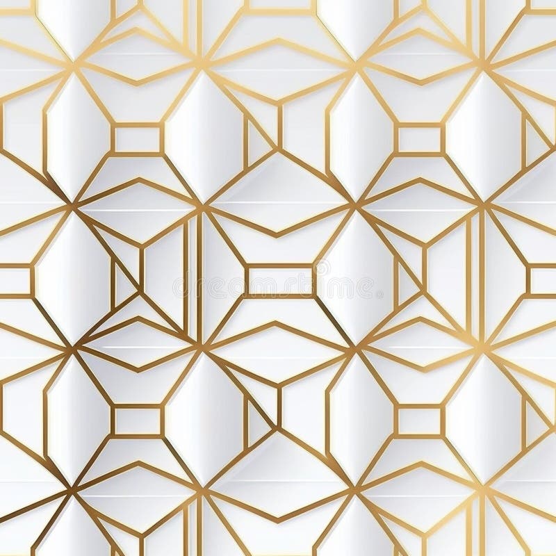 Best White Simple Abstract Geometric Vector Seamless Pattern with Gold ...