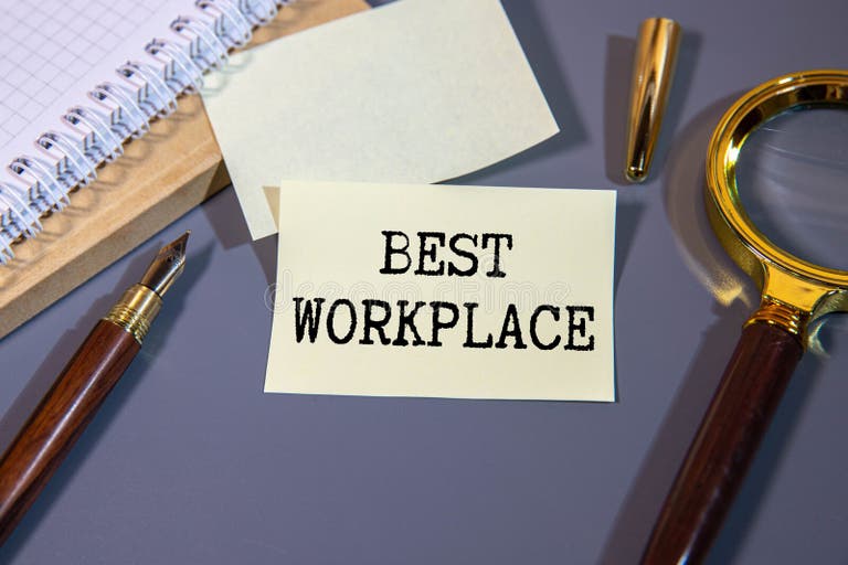 BEST WORKPLACE Text on a Notebook with Keyboard, Mouse and Glasses ...