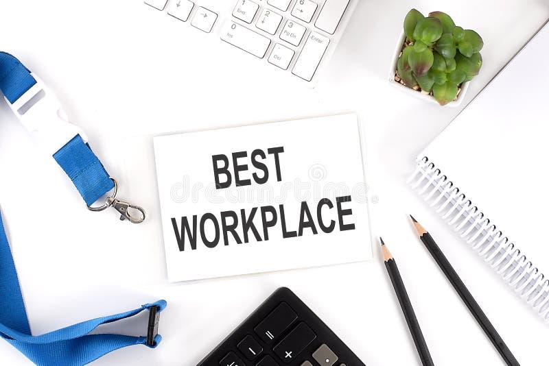 BEST WORKPLACE Words on Card with Keyboard and Office Tools Stock ...