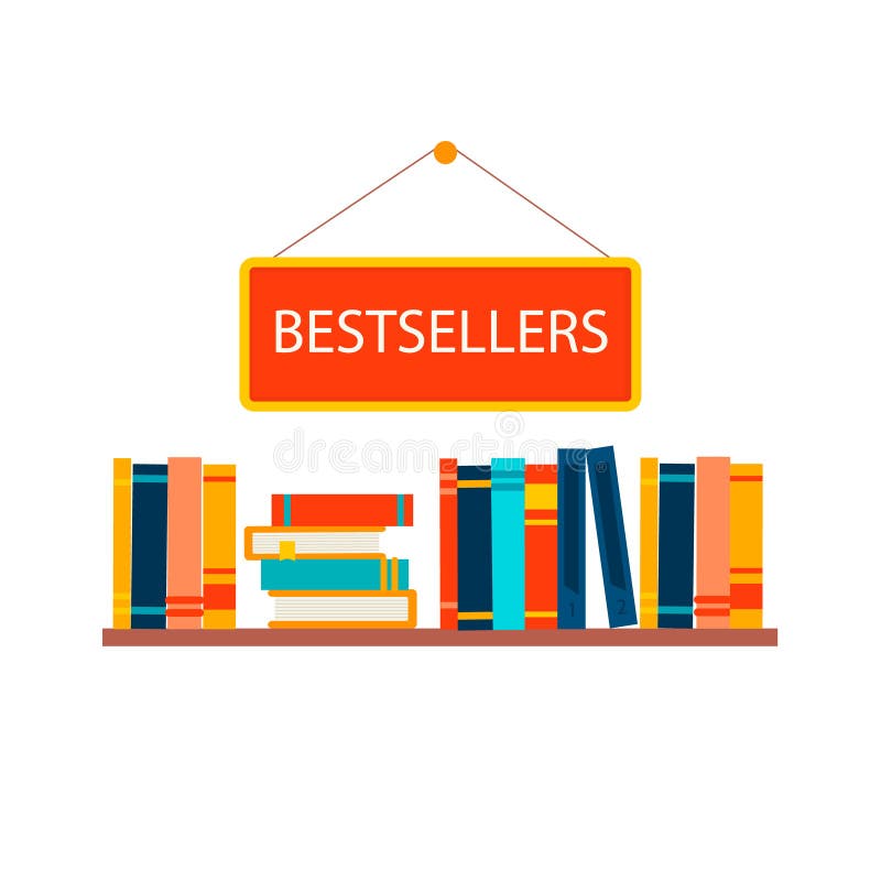 Bestsellers Sign in Bookstore Stock Vector - Illustration of bookcase ...