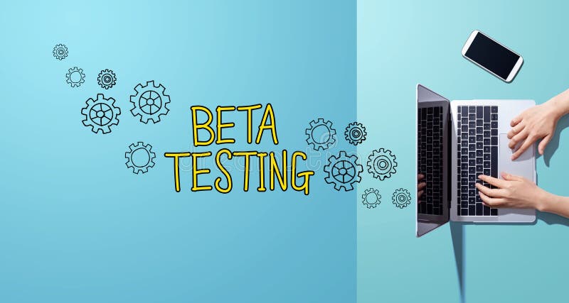 Beta Testing with Person Working with Laptop Stock Illustration ...