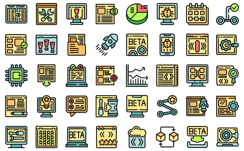 Beta Version Icons Set Vector Flat Stock Vector - Illustration of ...
