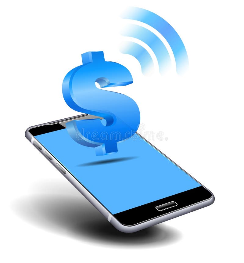 Betaal Contant Geld Door Cel, Mobiele Slimme Telefoon Vector ...