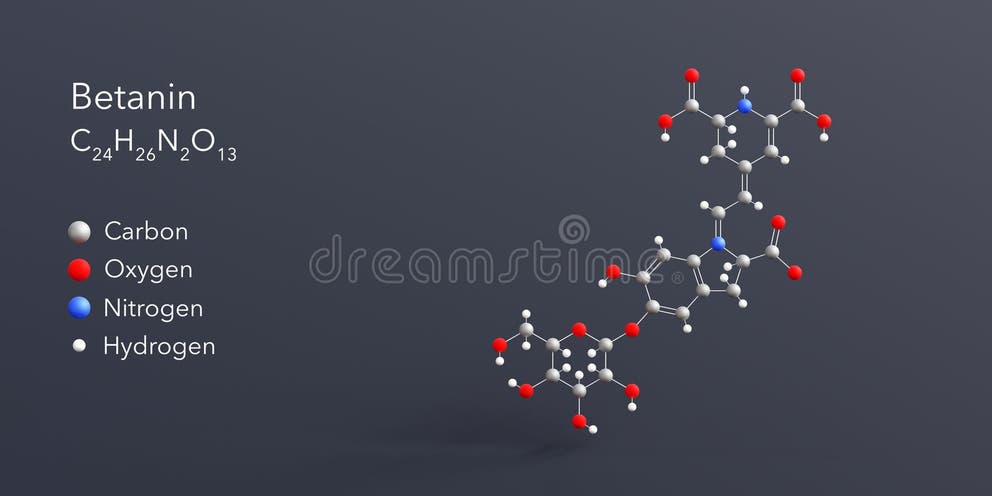 Betanin Molecule 3d Rendering, Flat Molecular Structure with Chemical ...