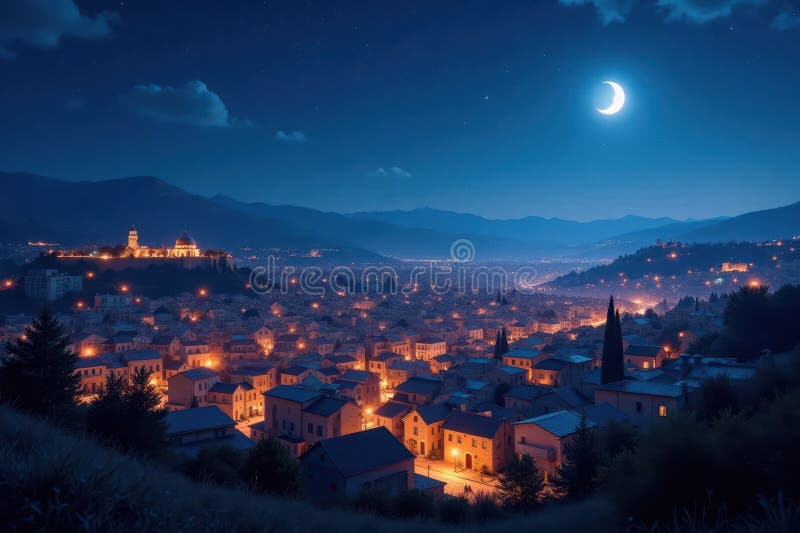 Bethlehem Night Scene, Star Bright Over Village, Serene, Miracle Stock ...