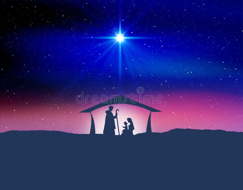 Bethlehem Oder Weihnachtsstern. Silhouetten Der Jesus-Tauffamilie ...