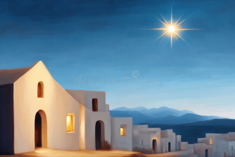 Bethlehem with the Star of Bethlehem Shining Brightly Stock ...