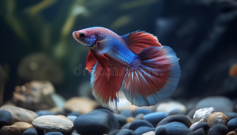 Betta Fish in an Aquarium with Rocks, Focused on a Specific Spot ...