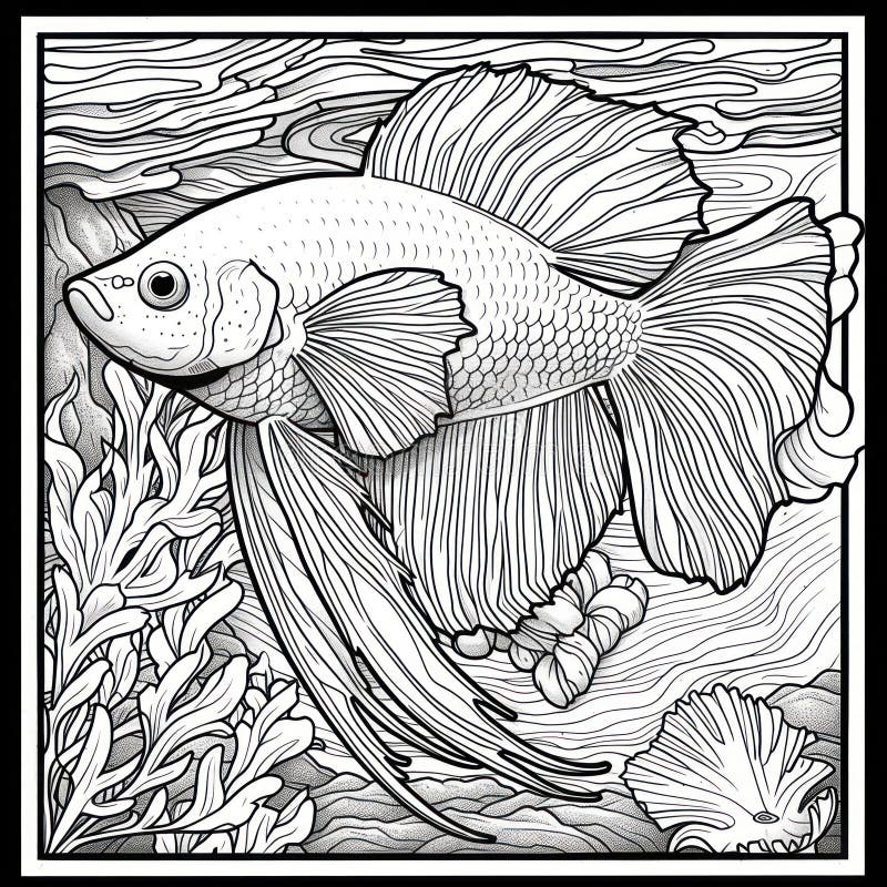 Betta Fish Drawing Coloring Book Page Stock Illustration - Illustration ...