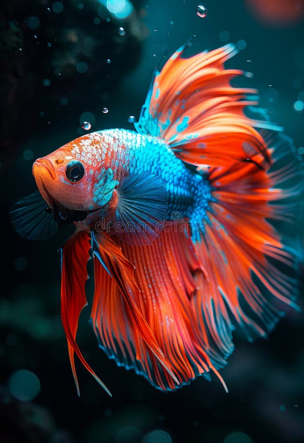 Blue Siamese Fighting Fish in Fish Tank with Neon Light Stock Photo ...