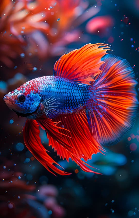 Blue Siamese Fighting Fish in Fish Tank with Neon Light Stock Photo ...