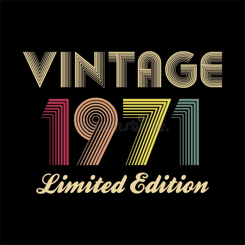 1971 Vintage Retro T Shirt Design, Vector, Black Background Stock ...