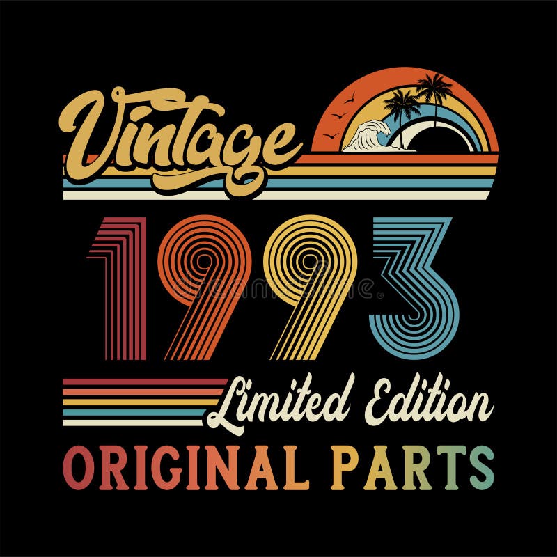 1993 Vintage Retro T Shirt Design, Vector, Black Background Stock ...