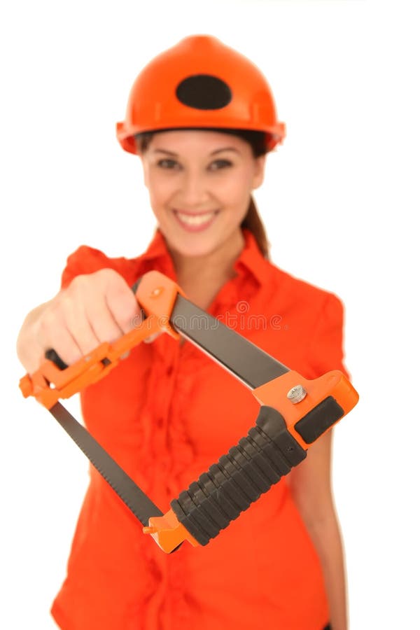 Beuatiful Lady Worker with Saw Stock Image - Image of fashion, elegant ...