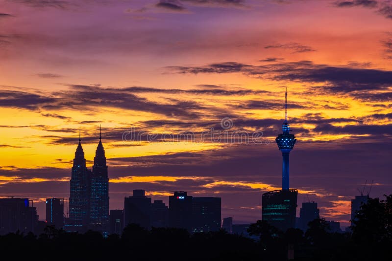 Sunrise in the morning editorial photo. Image of klcc - 245316226