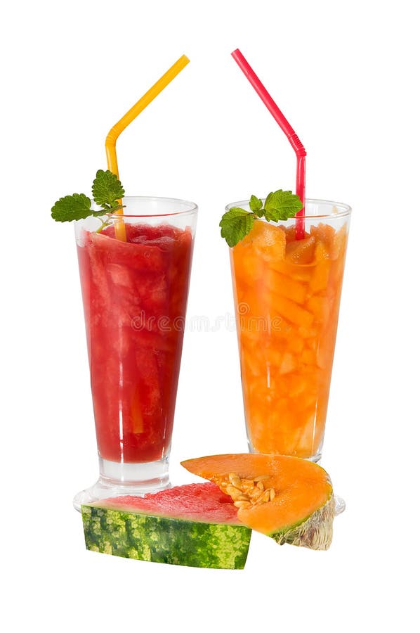 Bevanda Dell'anguria E Del Melone Con Le Paglie Immagine Stock ...