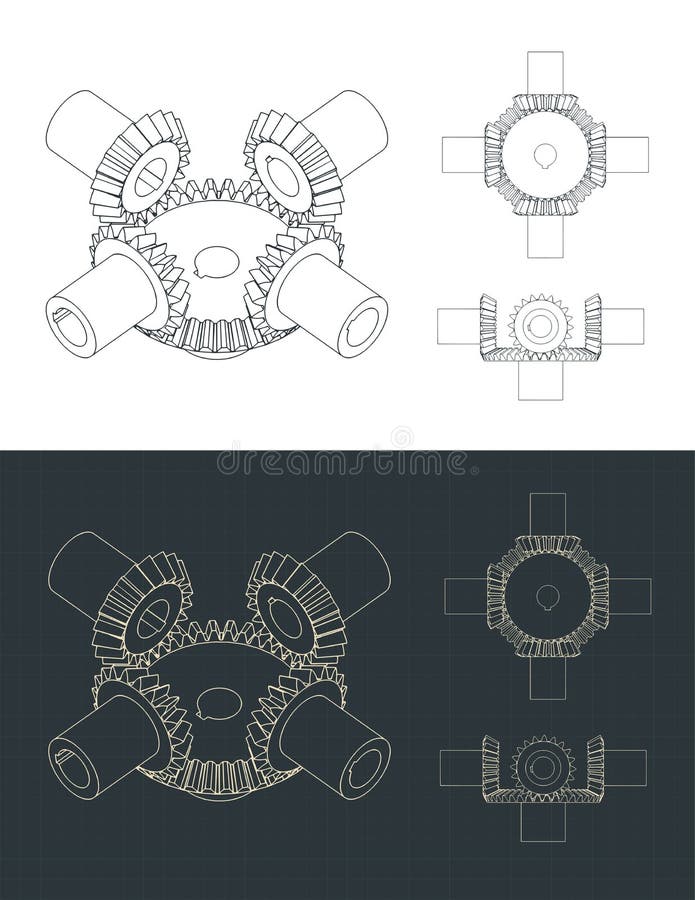 Bevel Gear Transmission Drawings Stock Vector - Illustration of metal ...