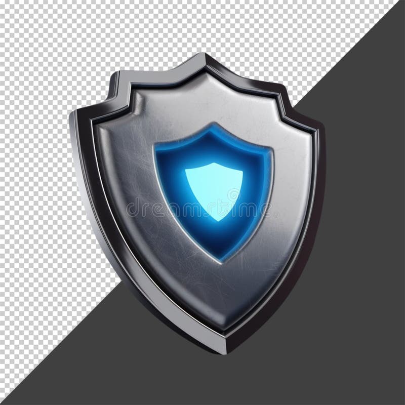 Beveled Metallic Shield Icon, Blue Glow Effect, Isolated on Transparent ...