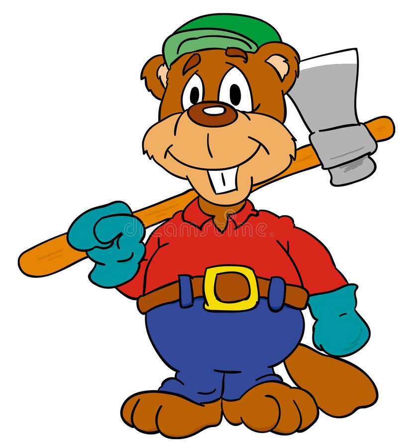 Cartoon Beaver Met Veiligheidshelm En Kettingzaag Vector Illustratie ...