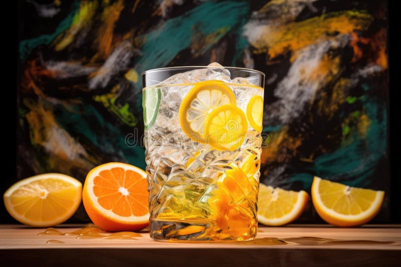 Beverage Art Featuring a Cold Glass of Lemonade with Slices of Fresh ...