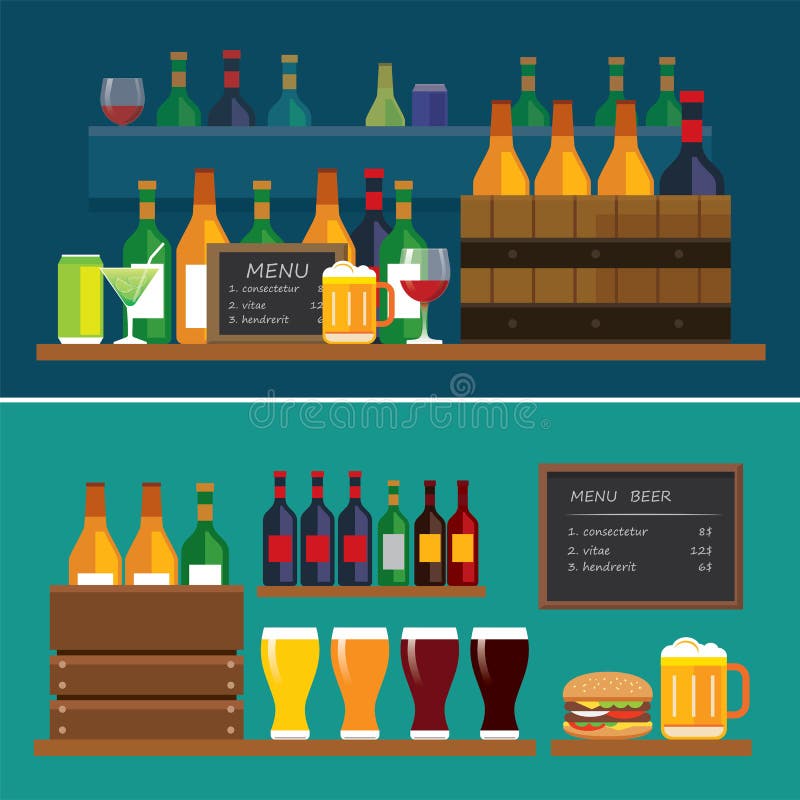 Beverage and Beer Flat Design Banner Stock Vector - Illustration of ...