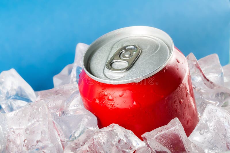 Cold Cola Drink In A Can On Ice Cubes Stock Photo - Image of summer ...