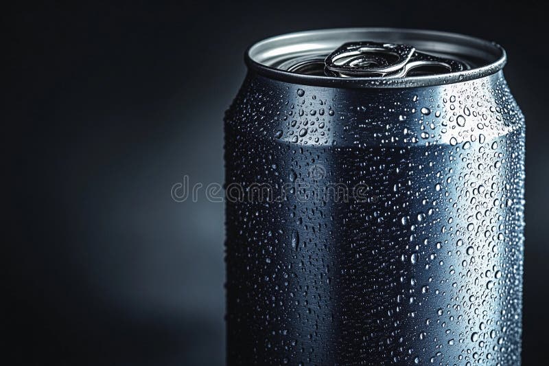 Moist Beverage Can with Droplets Against a Dark Background Showcasing ...