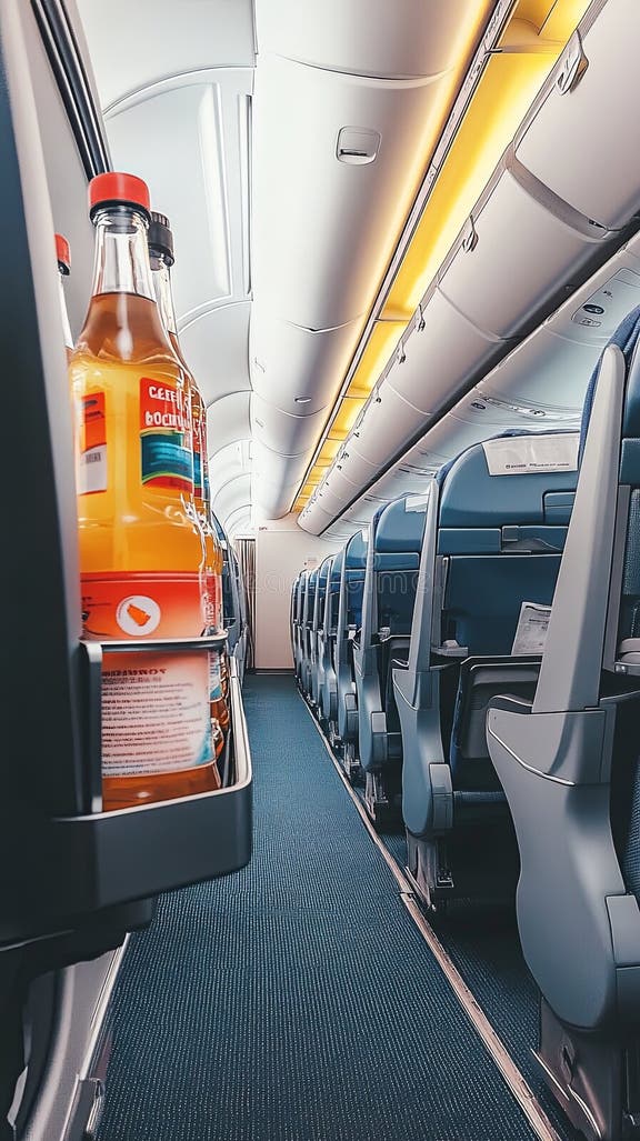 Beverage Cart Rolling Down Airplane Aisle. Stock Photo - Image of ...