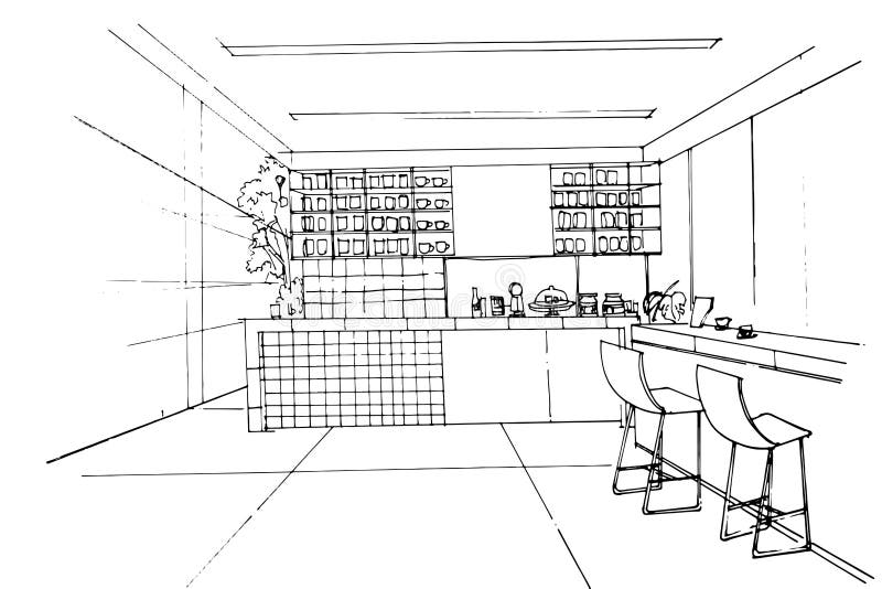 Beverage and Dessert Shop Sketch Drawing,Modern Design,vector Stock ...