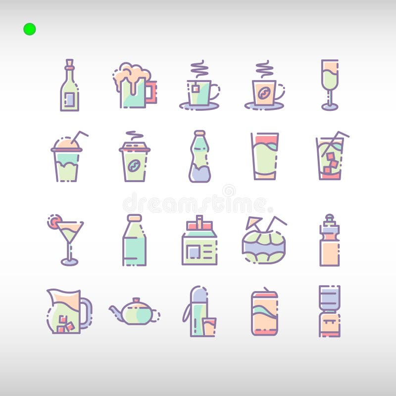 Beverage Icon Set in Flat Color Style Stock Vector - Illustration of ...