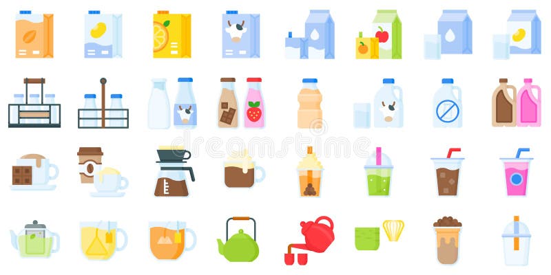 Beverage Icon Set, Flat Style Vector Illustration Stock Vector ...