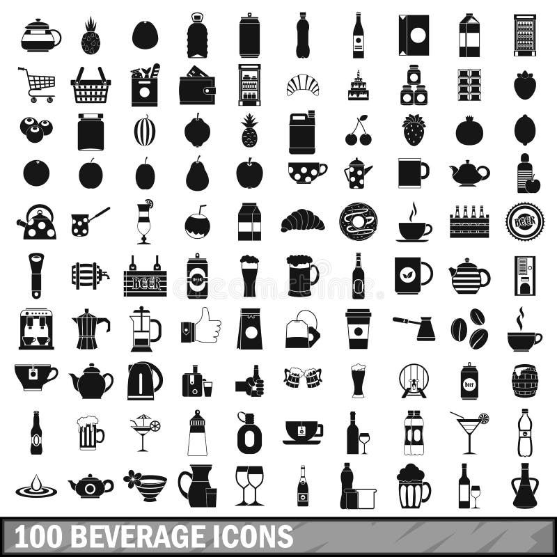 100 Beverage Icons Set in Simple Style Stock Vector - Illustration of ...