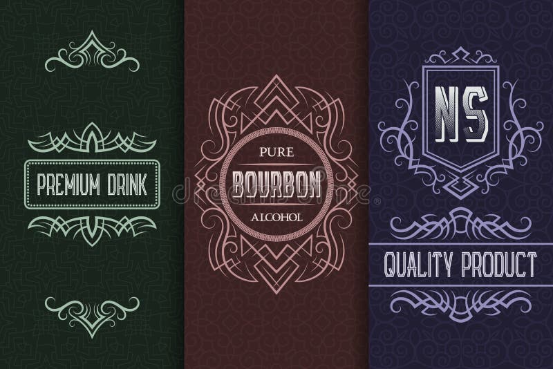 Beverage Packaging Design. Set of Alcohol Drink Bottles Labels Stock ...