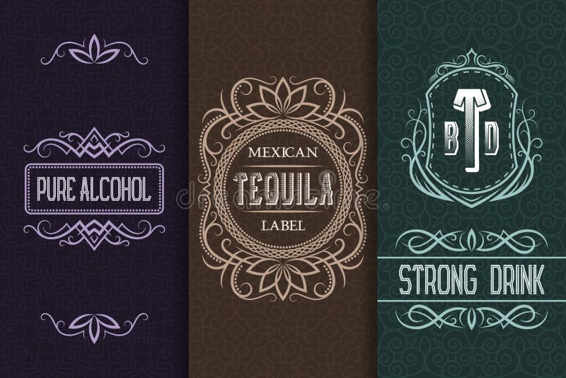 Beverage Packaging Design. Set of Alcohol Drink Bottles Labels Stock ...