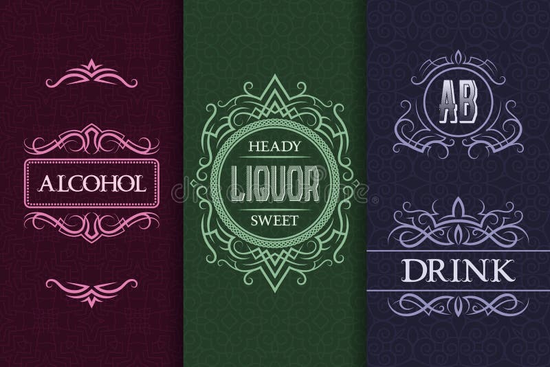 Beverage Packaging Design. Set of Alcohol Drink Bottles Labels Stock ...