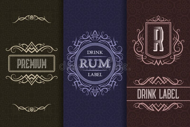 Beverage Packaging Design. Set of Alcohol Drink Bottles Labels Stock ...