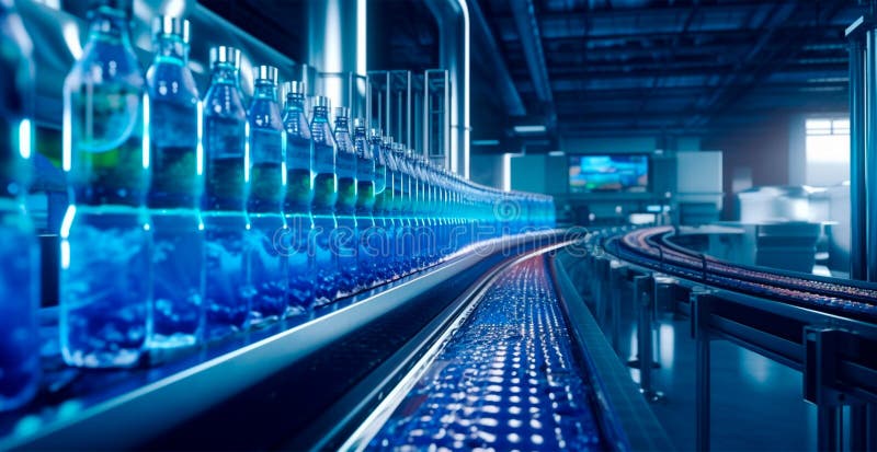 Beverage Production Process on a Conveyor Belt at a Carbonated Drink ...