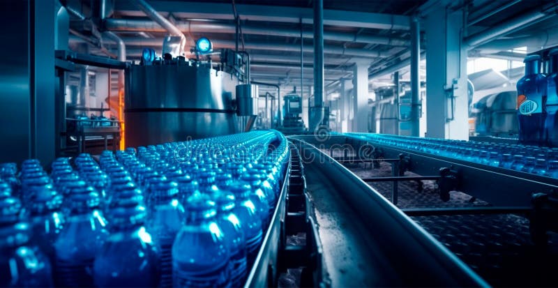 Beverage Production Process on a Conveyor Belt at a Carbonated Drink ...