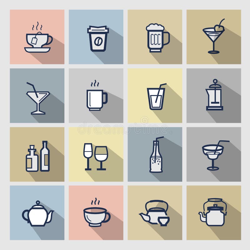 Drinks and Beverages Icon Set Stock Vector - Illustration of elements ...