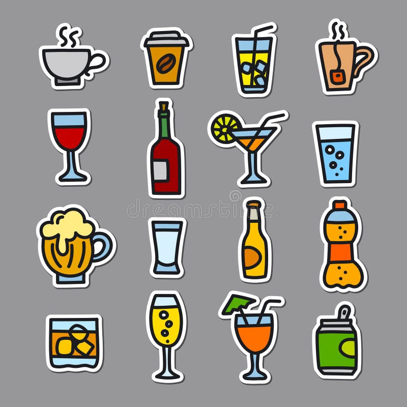 Beverages stickers set stock vector. Illustration of black - 185061960