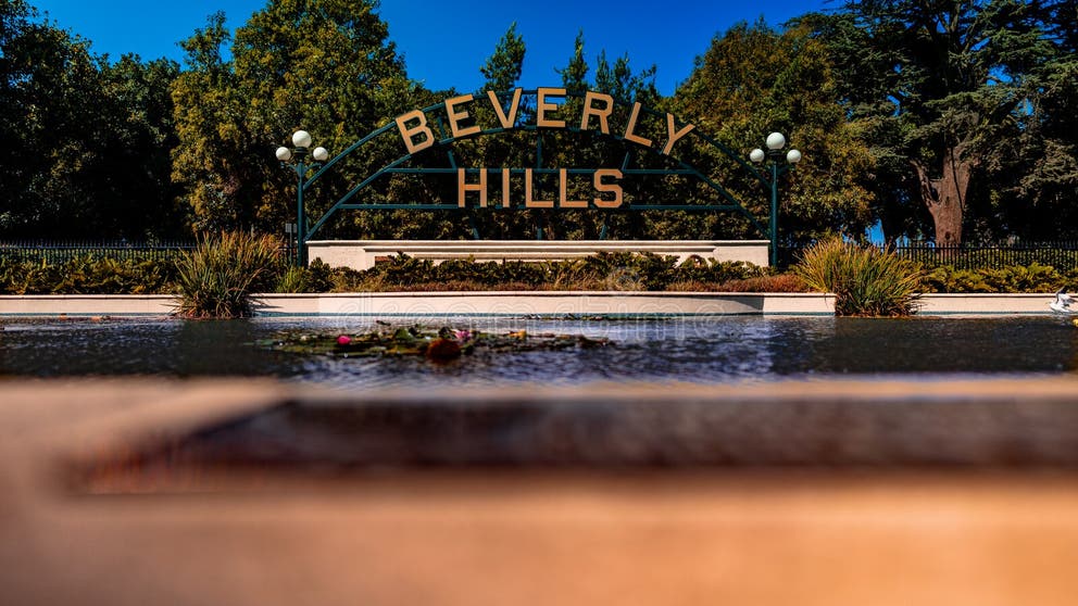 Beverly Hills Sign in a Park Editorial Stock Image - Image of american ...