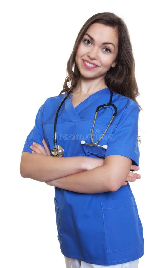 Verpleegster Met Lang Donker Haar En Klembord Die Camera Bekijken Stock ...