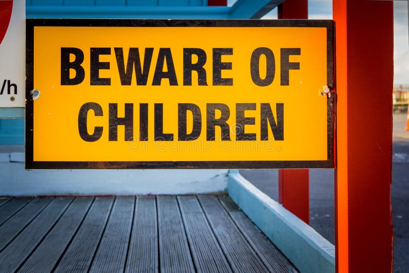 Beware of Children Yellow Road Sign Stock Image - Image of roadsign ...