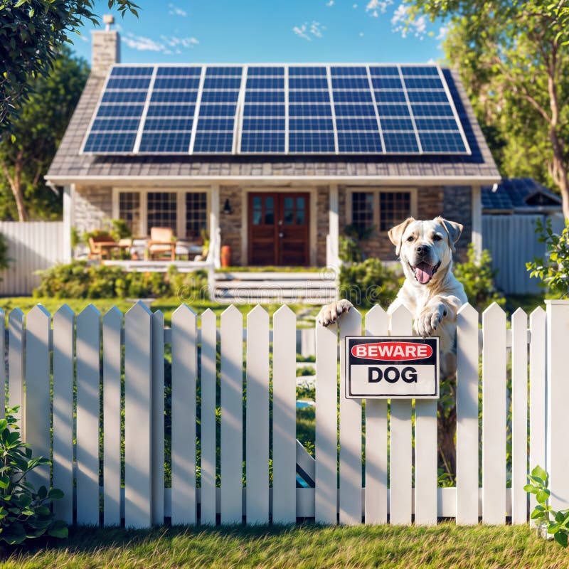 Beware of Dog in Front of a Private House with Solar Panels in the ...