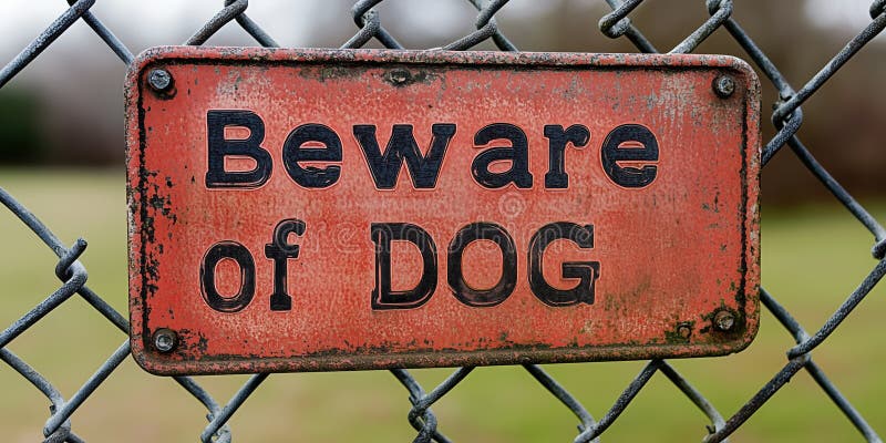 Beware of Dog Sign on Industrial Fence, Warning of Potential Danger ...