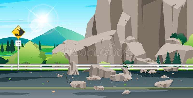 Beware of Falling Rocks Sign. Stock Vector - Illustration of mountain ...