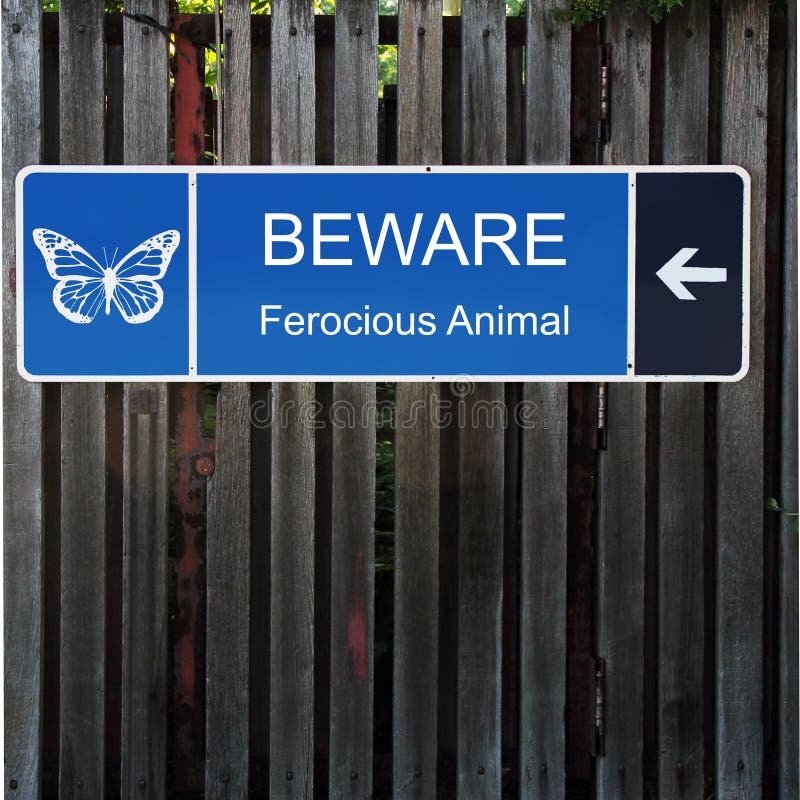 Beware Horizontal Blue Sign on Old Wood Fence Stock Image - Image of ...