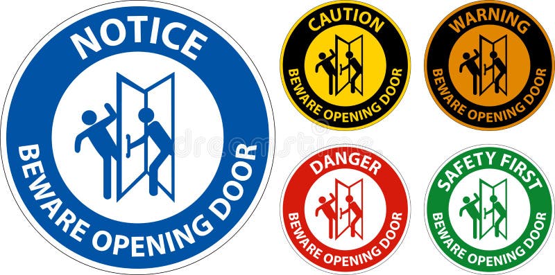 Beware Opening Door Sign on White Background Stock Vector ...
